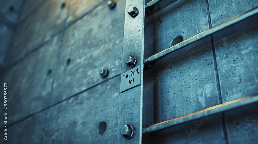 Close-up of metallic ladder with steps labeled "1st," "2nd," and "3rd ...