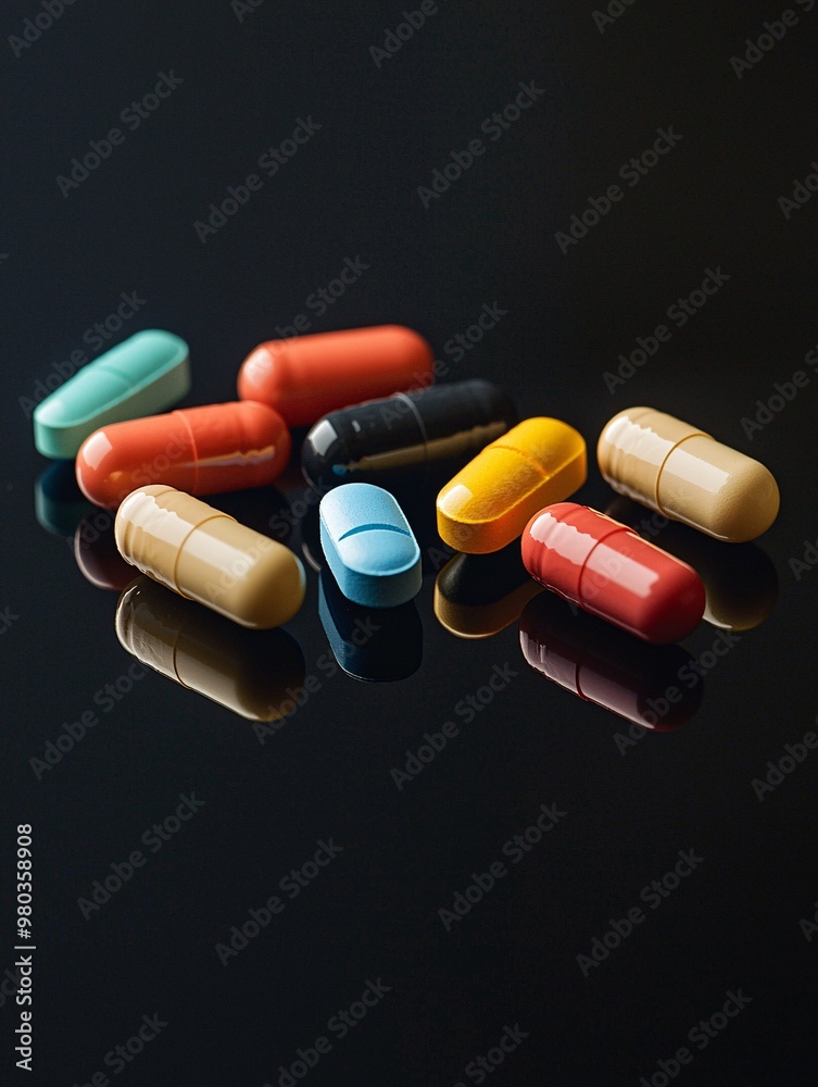 Vibrant tablets of diverse shapes and sizes are elegantly displayed on ...