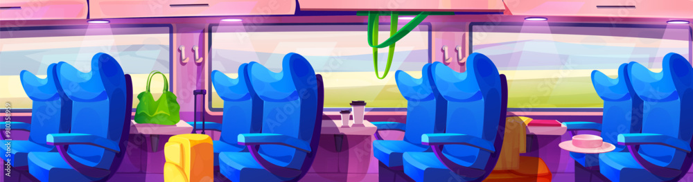 Inside train interior with window and chair vector. Passenger seat with ...