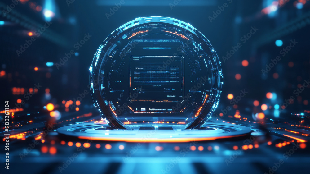 Futuristic circular portal HUD and UI screen pedestal for product ...