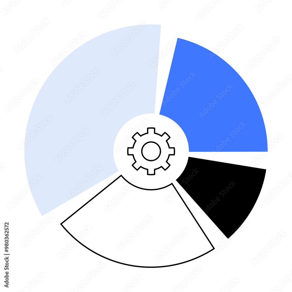 A multi-colored segmented circular chart with a central gear icon ...