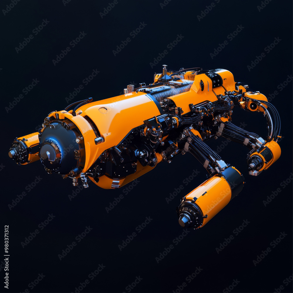 Autonomous underwater ROV equipped with manipulators or robotic arms. A ...