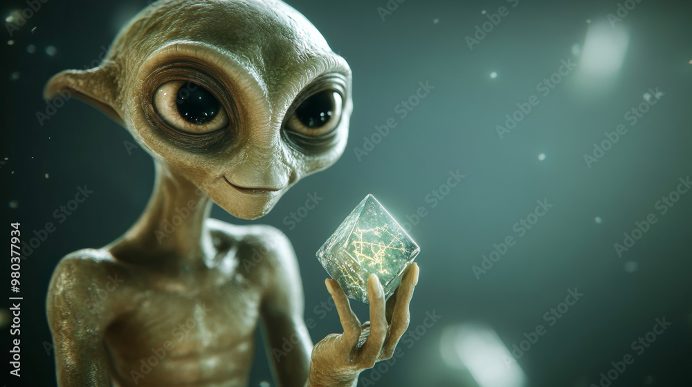 Alien face without a mouth transmitting knowledge telepathically. Sci ...