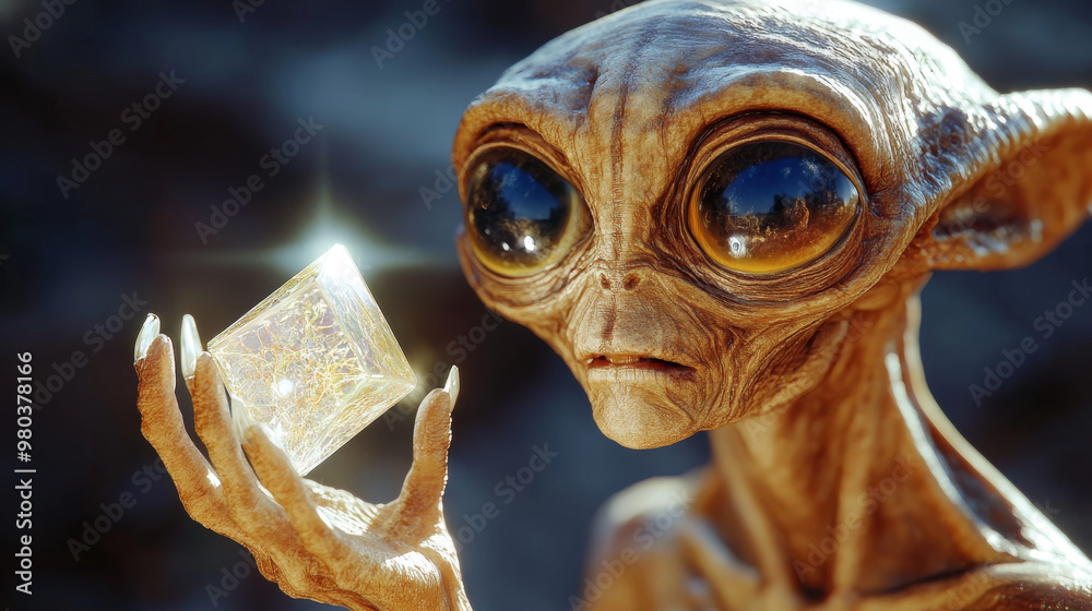 Alien face without a mouth transmitting knowledge telepathically. Sci ...