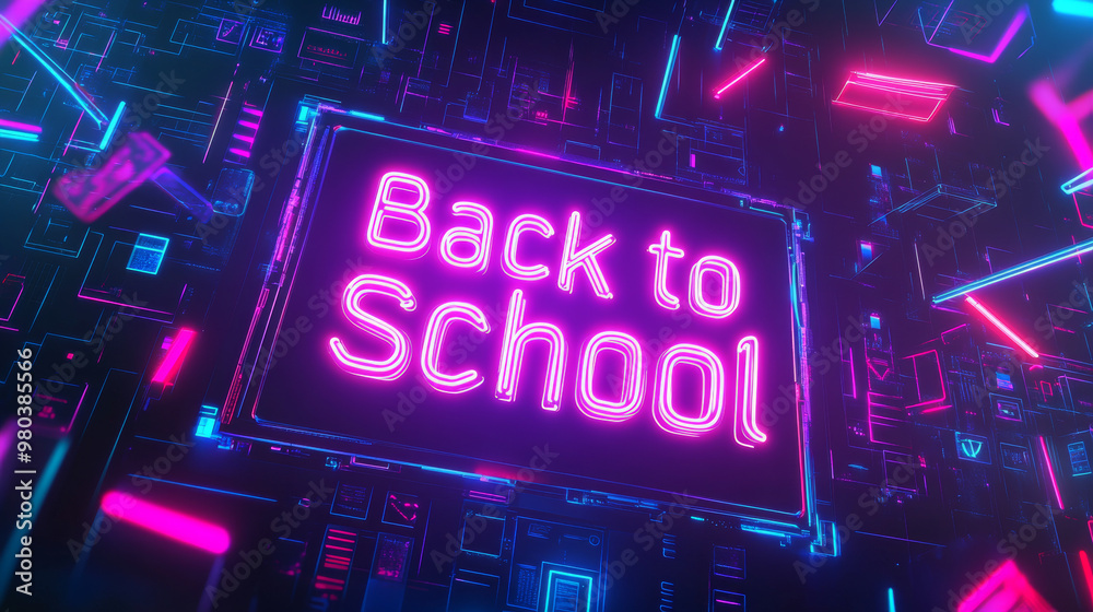 Banner with the text "Back to School." Neon letters "Back to School ...