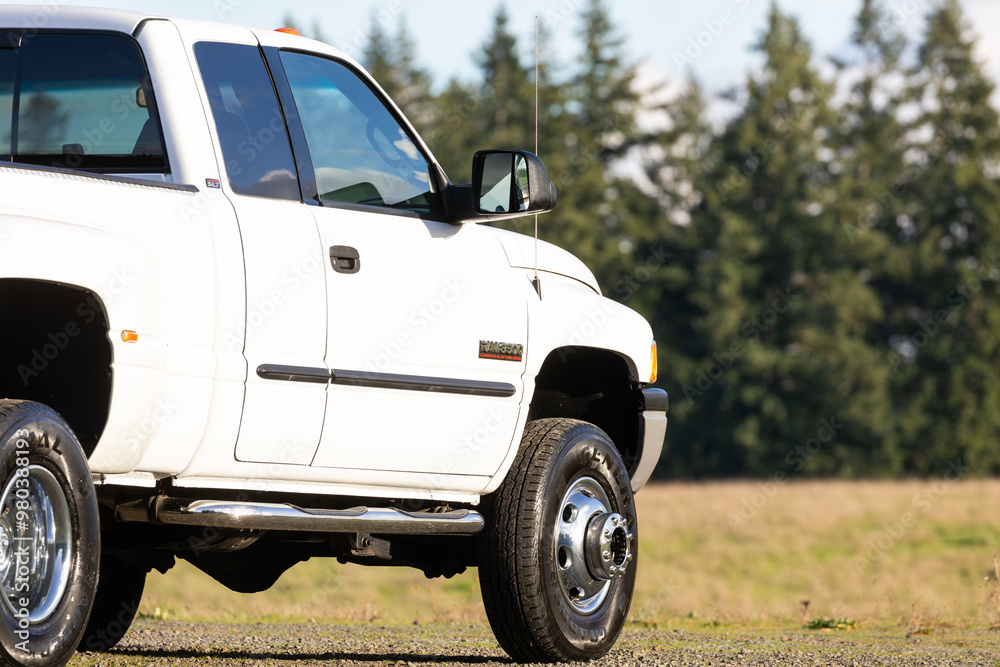 Portland, OR, USA - Dec 8, 2023 - 2001 White Dodge Ram 3500 dually ...