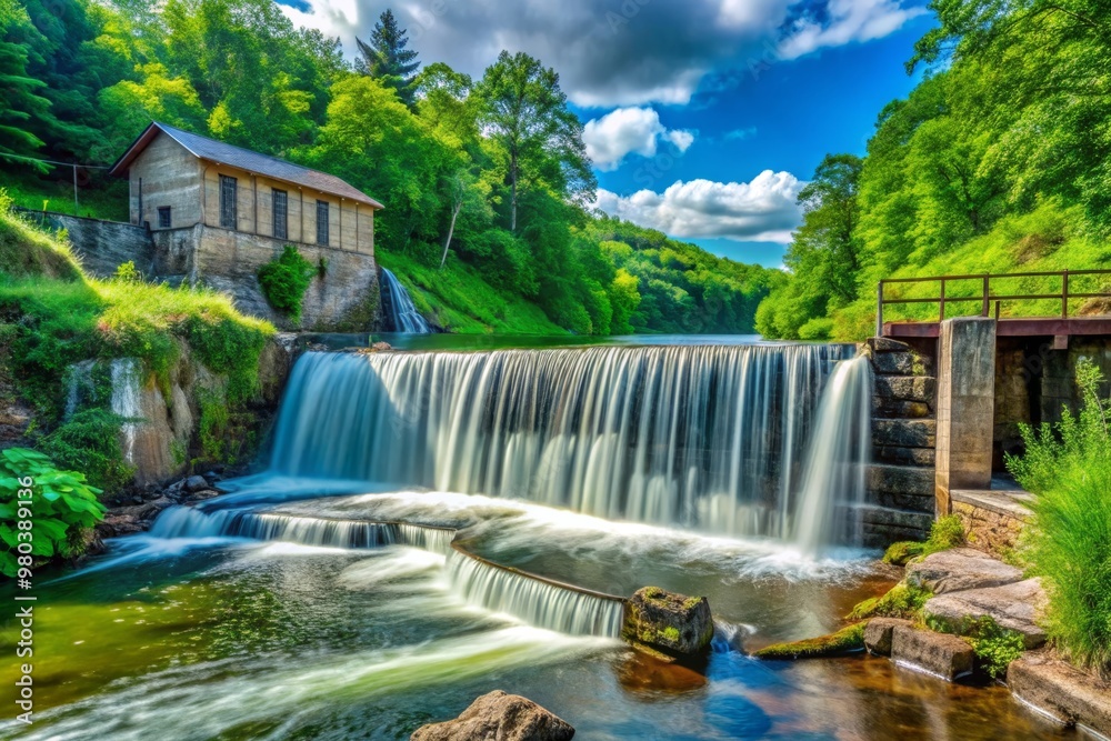 Hermoso paisaje de un río con cascada rodeada de frondosos bosques ...