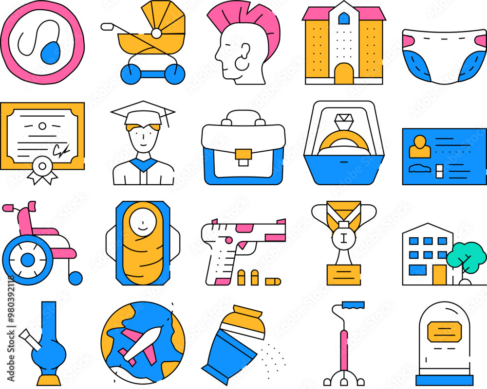 Life Cycle People Collection Icons Set Vector. Sperm In Egg And Child ...