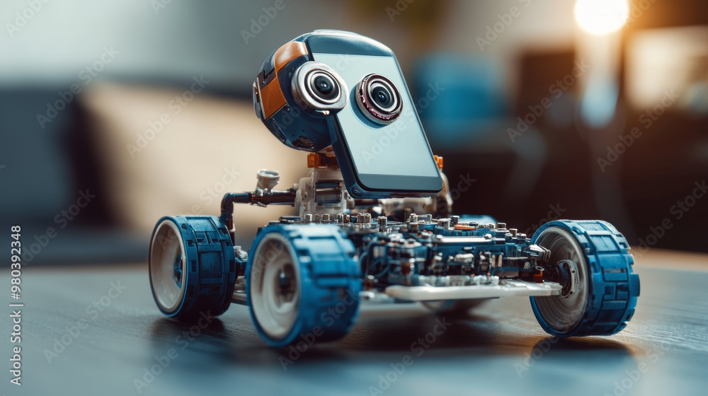 A Phone Controlling A Diy Robot Car Built With An Arduino Microcontroller Demonstrates Teaching