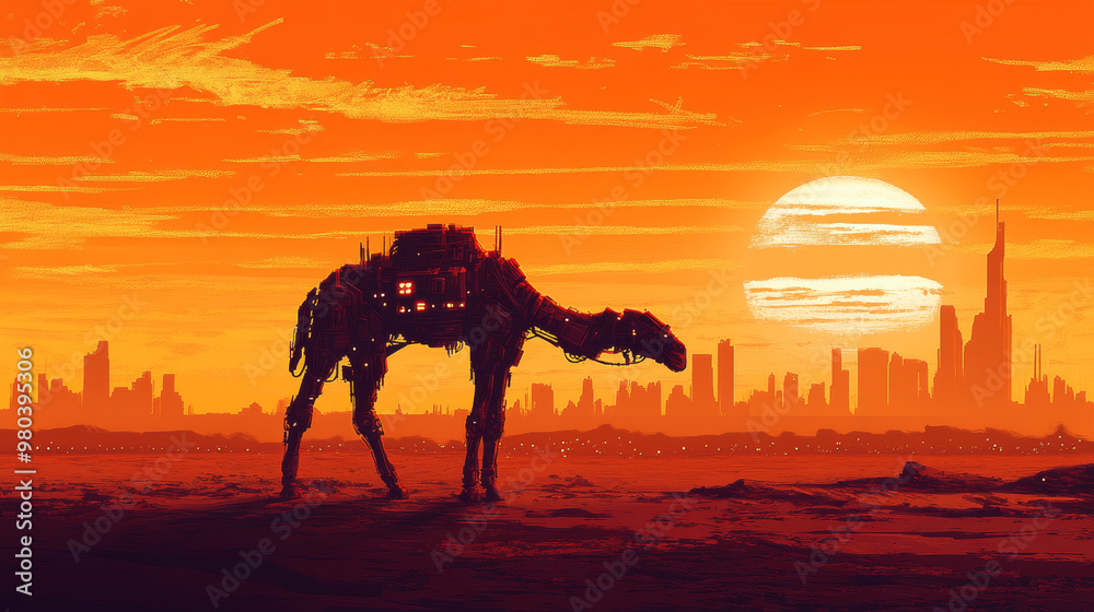 A robotic animal traversing a desert: a post-apocalyptic, futuristic ...