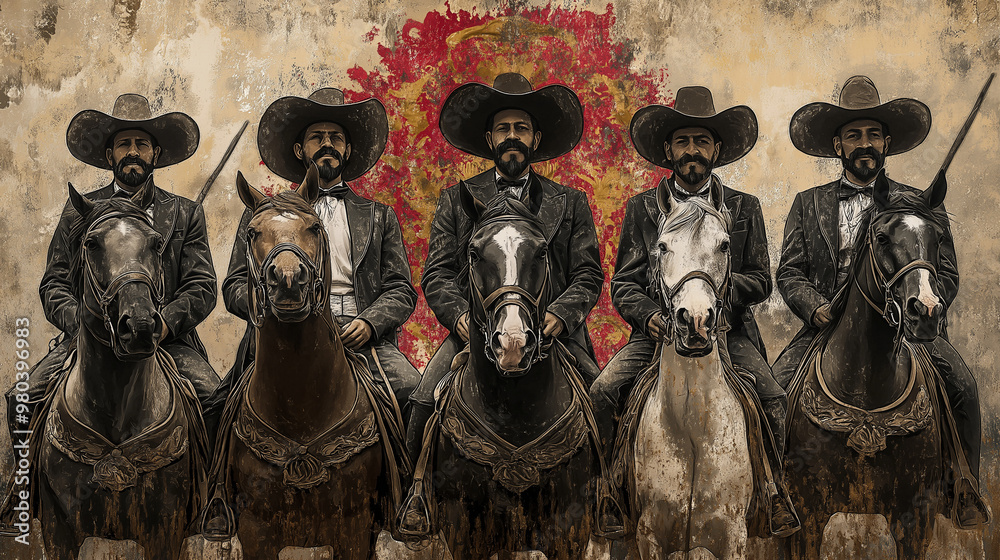 Charros and Horses: A cultural pattern depicting charros (Mexican horse ...
