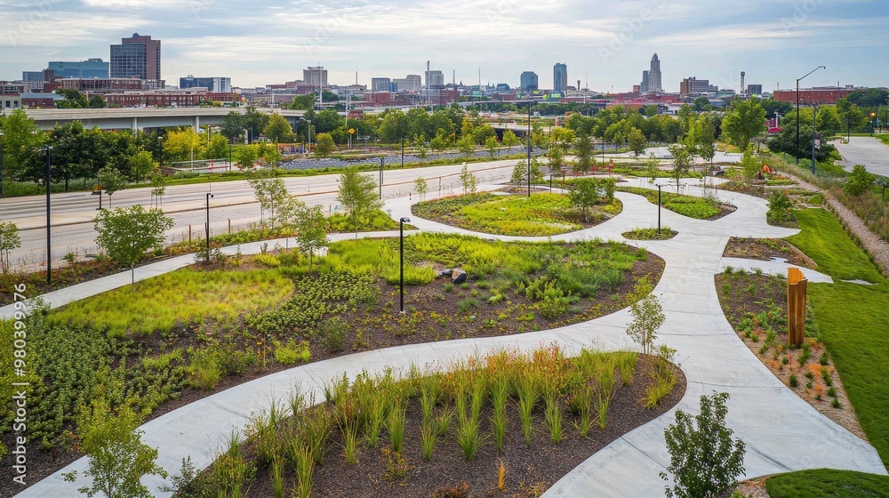 This wideangle aerial view showcases an innovative urban green ... This wideangle aerial view showcases an innovative urban green ...