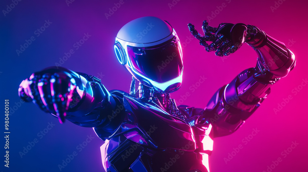 Robot or cyborg dabbing at a party. Android in a dab pose. Cybernetic ...