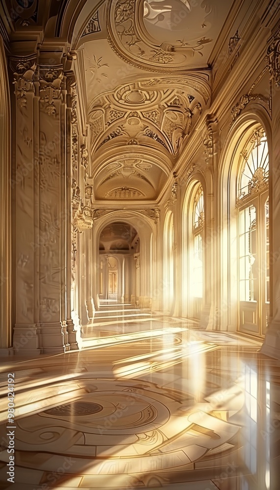Elegant palace hallway luxurious decor and rich textures create a vogue ...