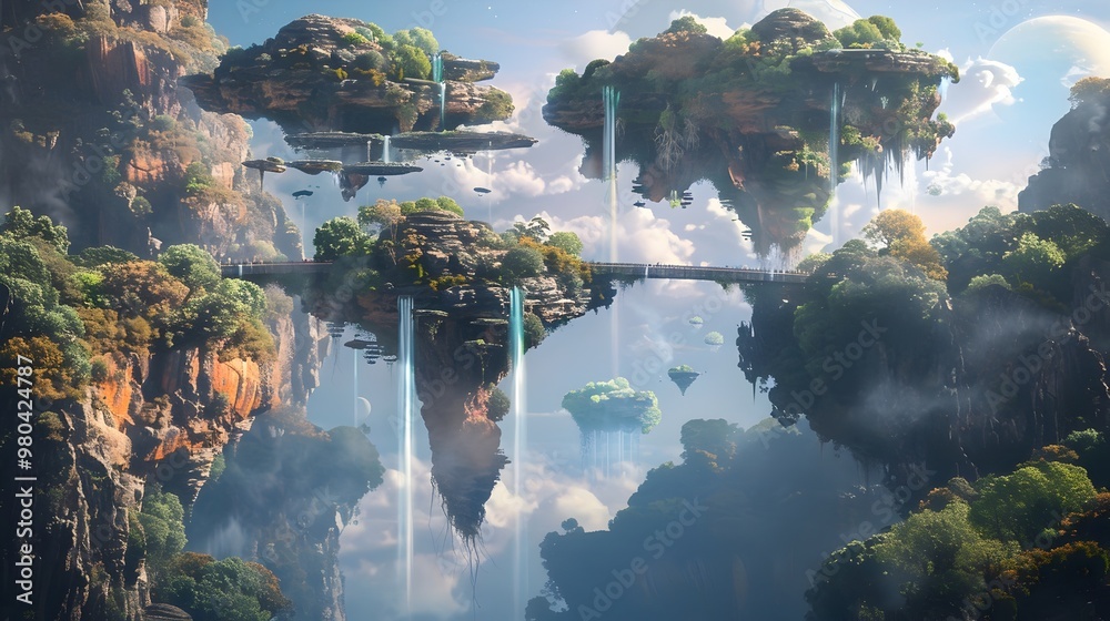 Mystical Floating Islands and Cascading Waterfalls in an Otherworldly ...