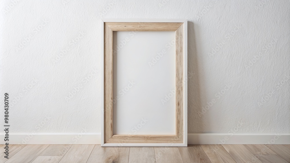 Empty white rectangular frame with a subtle wood grain texture hangs ...