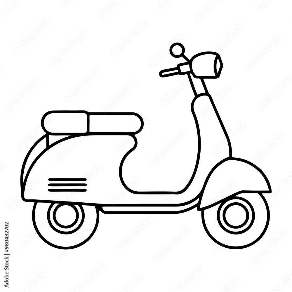 Vetor de Hand-drawn cute classic scooter motorcycle from a side view in ...