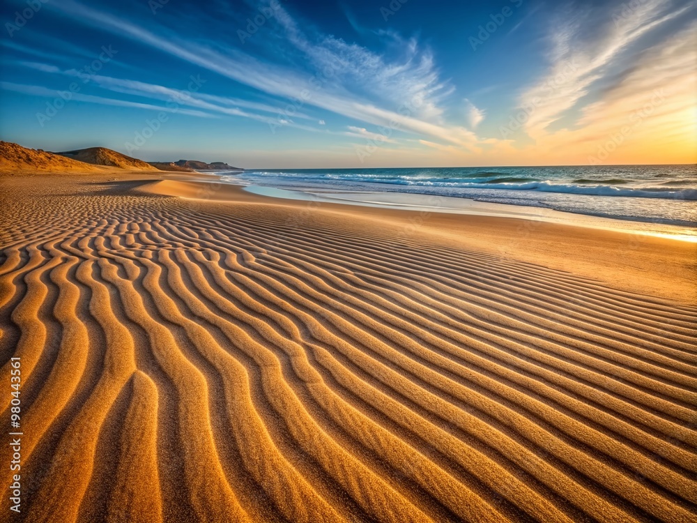 Coastal landscape featuring rough, gritty sand texture on a deserted ...