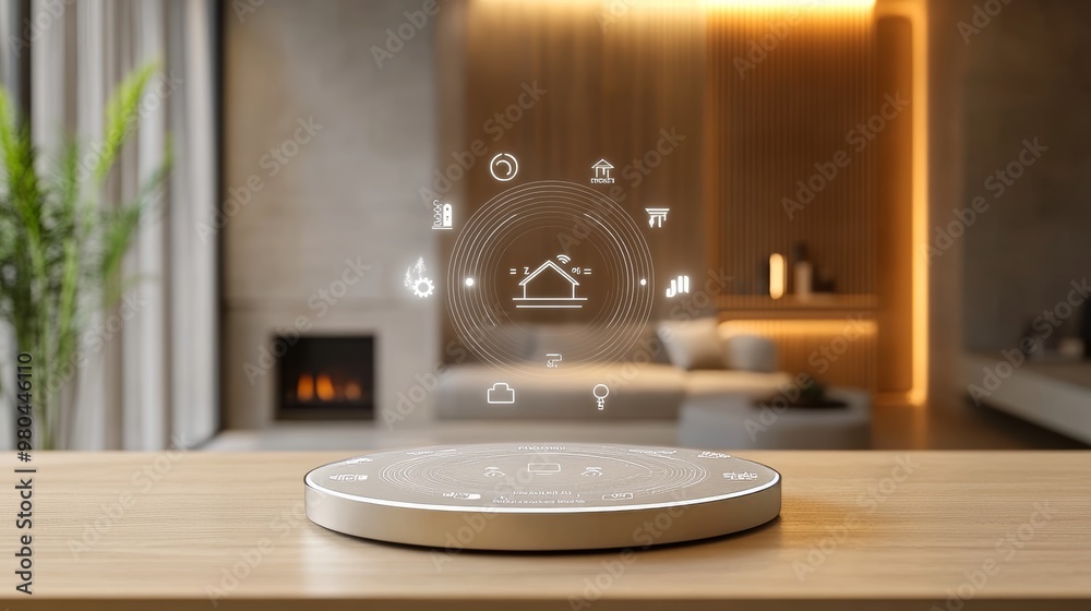 Circular smart home interface with touch-sensitive icons for lighting ...