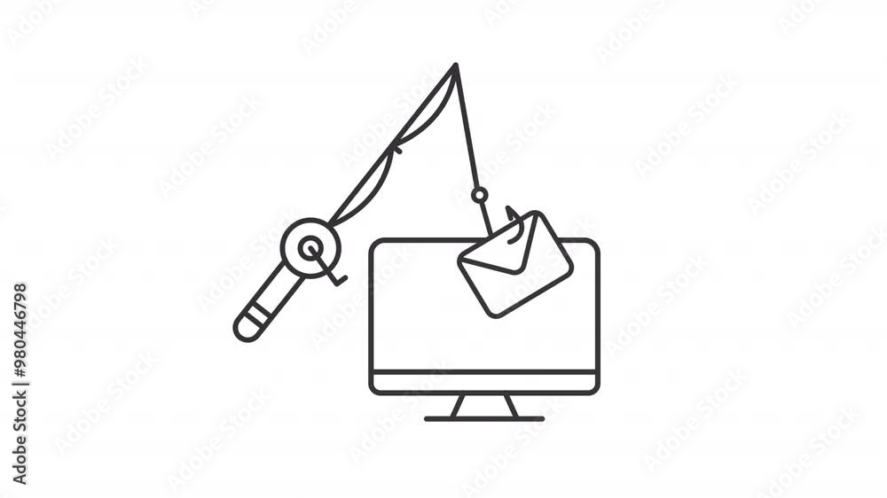 Phishing line animation. Mail scam animated icon. Fishing reel spinning ...