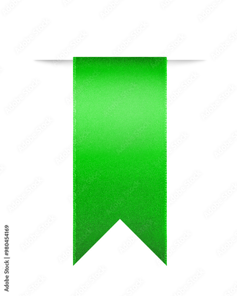 Shiny green ribbon bookmark for use as a page reminder. Photographed ...