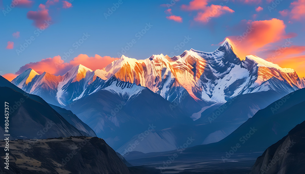 Stunning sunrise view of Mount Nanga Parbat in Tibet, with ice peaks ...