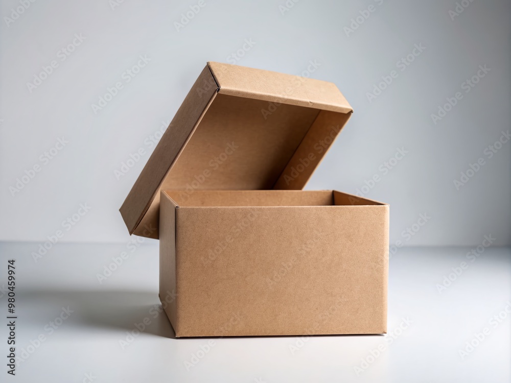 Brown kraft paper box mockup with open lid and blank surface, ideal for ...