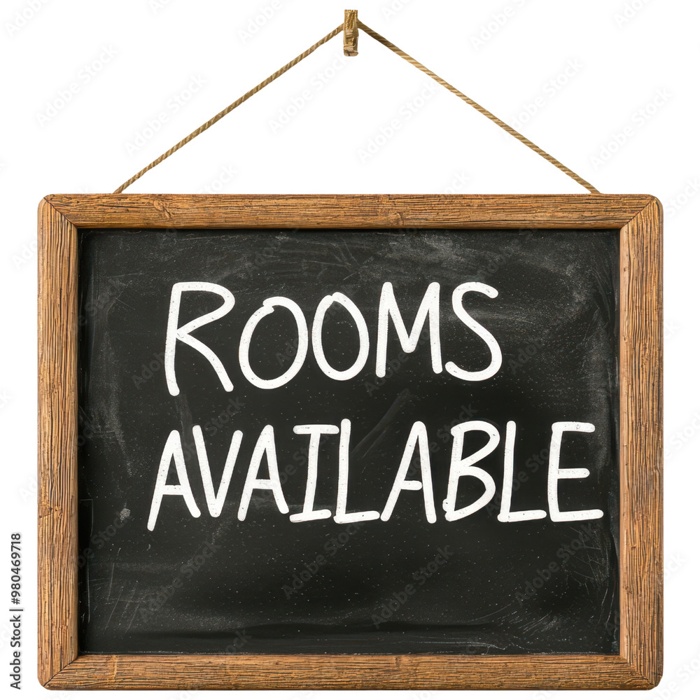 Chalkboard style "Rooms Available" sign with wooden frame and ...