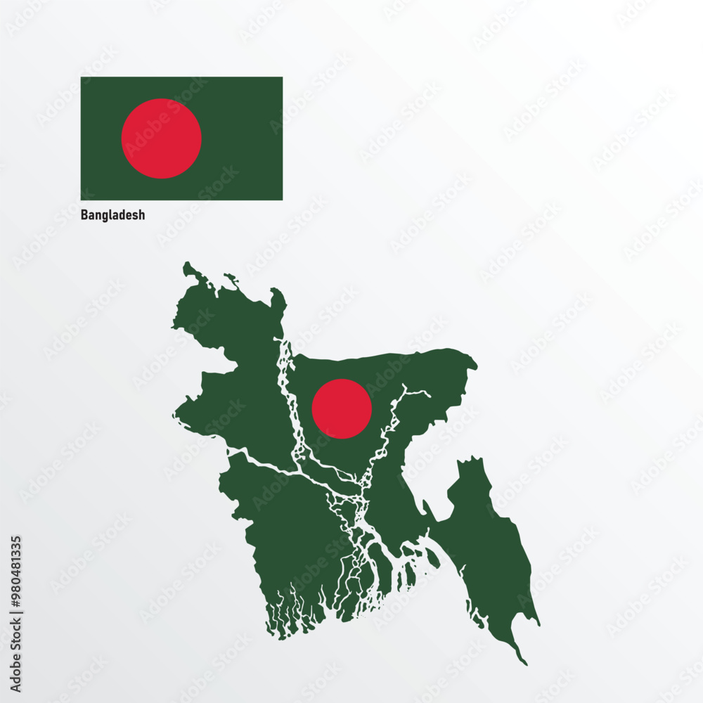 An illustration of Bangladesh's map outlined in green, featuring the ...