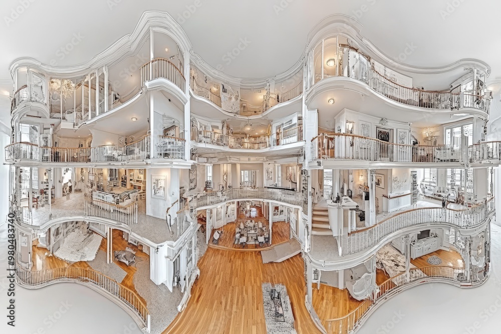 Abstract artistic cross section of a Victorian style building with ...