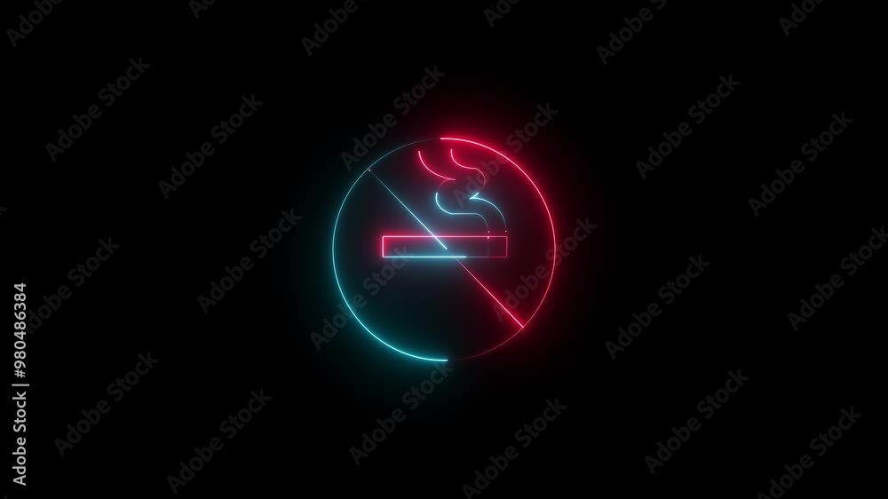 No smoking neon sign animation on black background in bright ash and ...