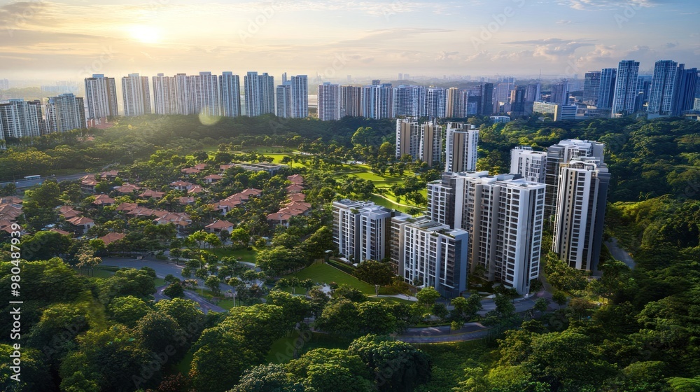 Creative cityscape showcasing modern residential buildings integrated ...