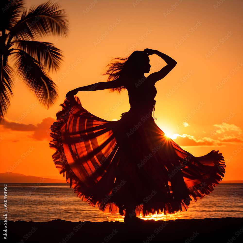 Elegant Dance Upon the Sand: A Hawaiian Hula Performer Embraces ...