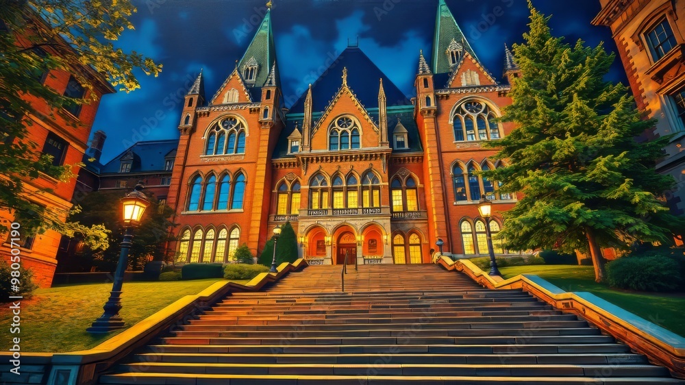 Architecture of the iconic building with Gothic Revival-style turrets ...