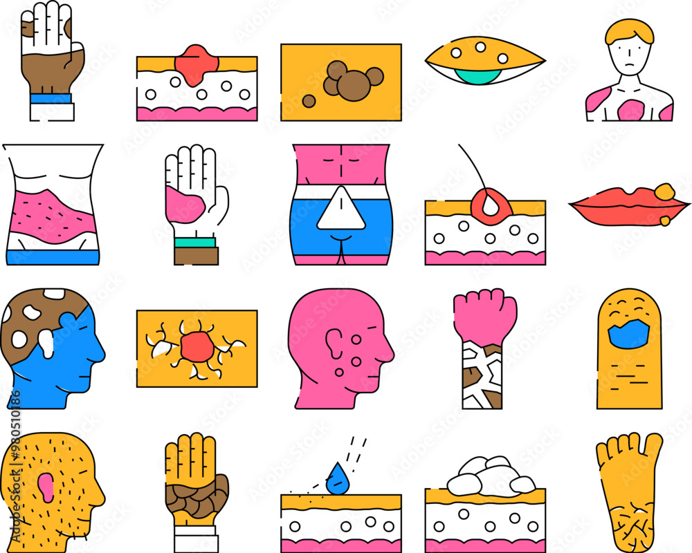 Skin Disease Human Health Problem Icons Set Vector ...