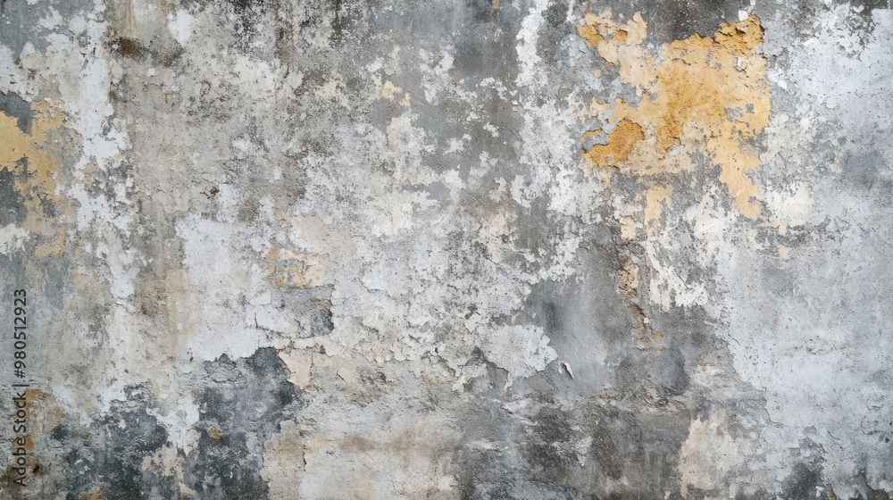 Weathered concrete wall with faded paint remnants and rough patches ...