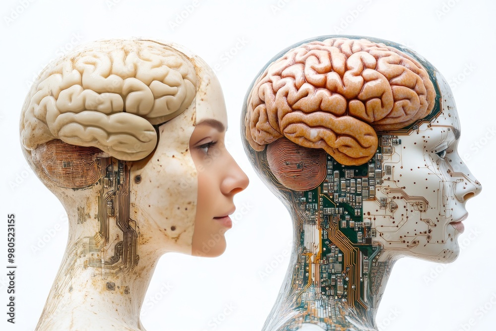 Detailed cross section of human and robotic brains side by side ...