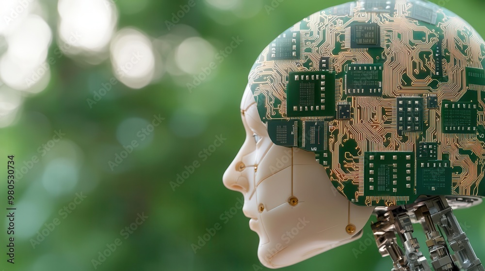 Robotic brain made of circuit boards calculating stock patterns, algorithmic trading, machine ...