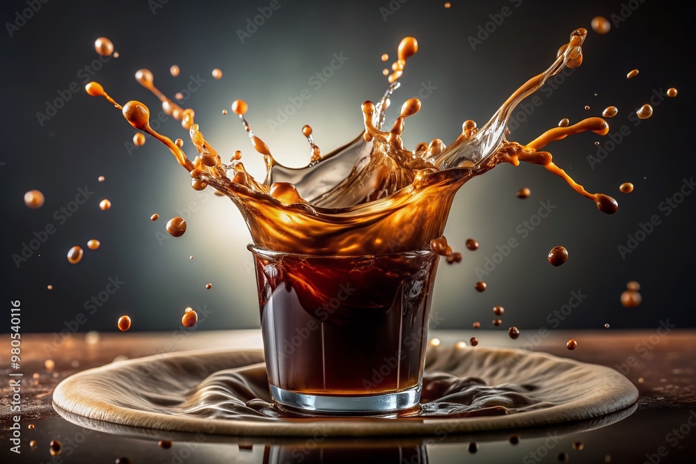 Coffee drink Shape form droplet of espresso splashes into drop cola ...