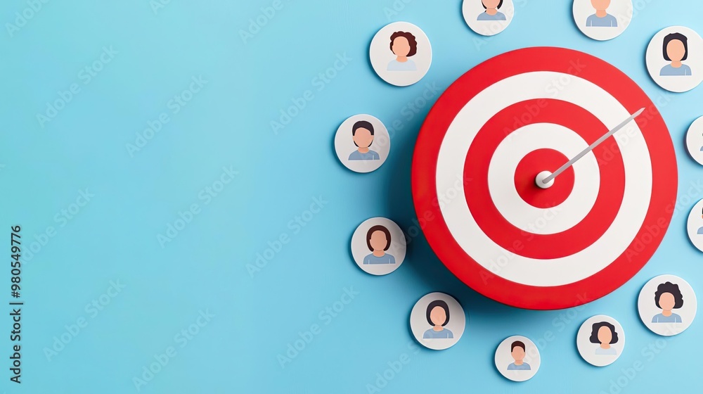 A creative concept of a bullseye surrounded by customer avatars ...