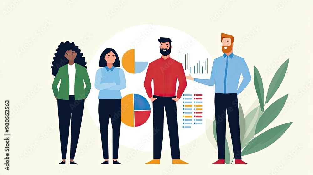 A marketing team analyzing a chart filled with segmented customer ...