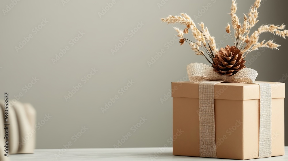 A balanced arrangement of neutral-toned gift boxes stacked in a ...