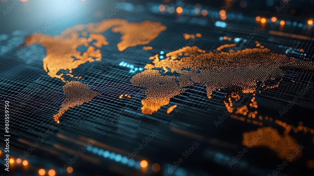 Global portfolio visualized as different sectors growing on a 3D map ...