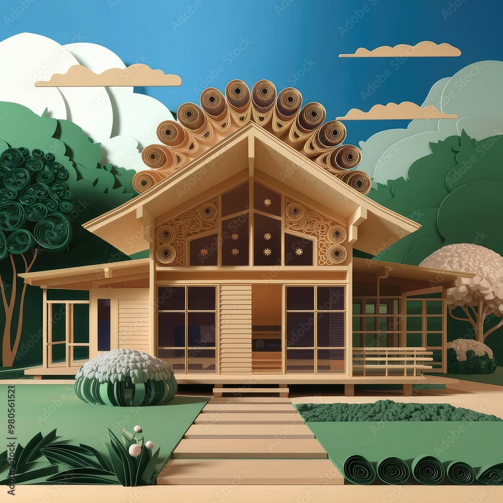 A vibrant 3D papercraft tree map, colorful paper rectangles of ...