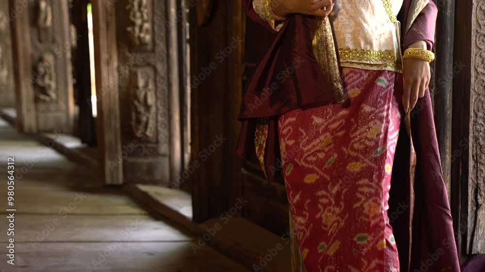 Myanmar Woman in traditional Myanmar suit sightseeing travel at ancient ...