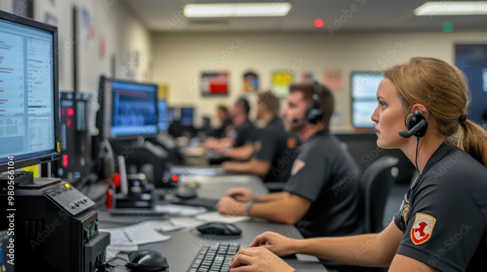 Inside a 911 dispatch center, with operators using advanced technology to coordinate first ...