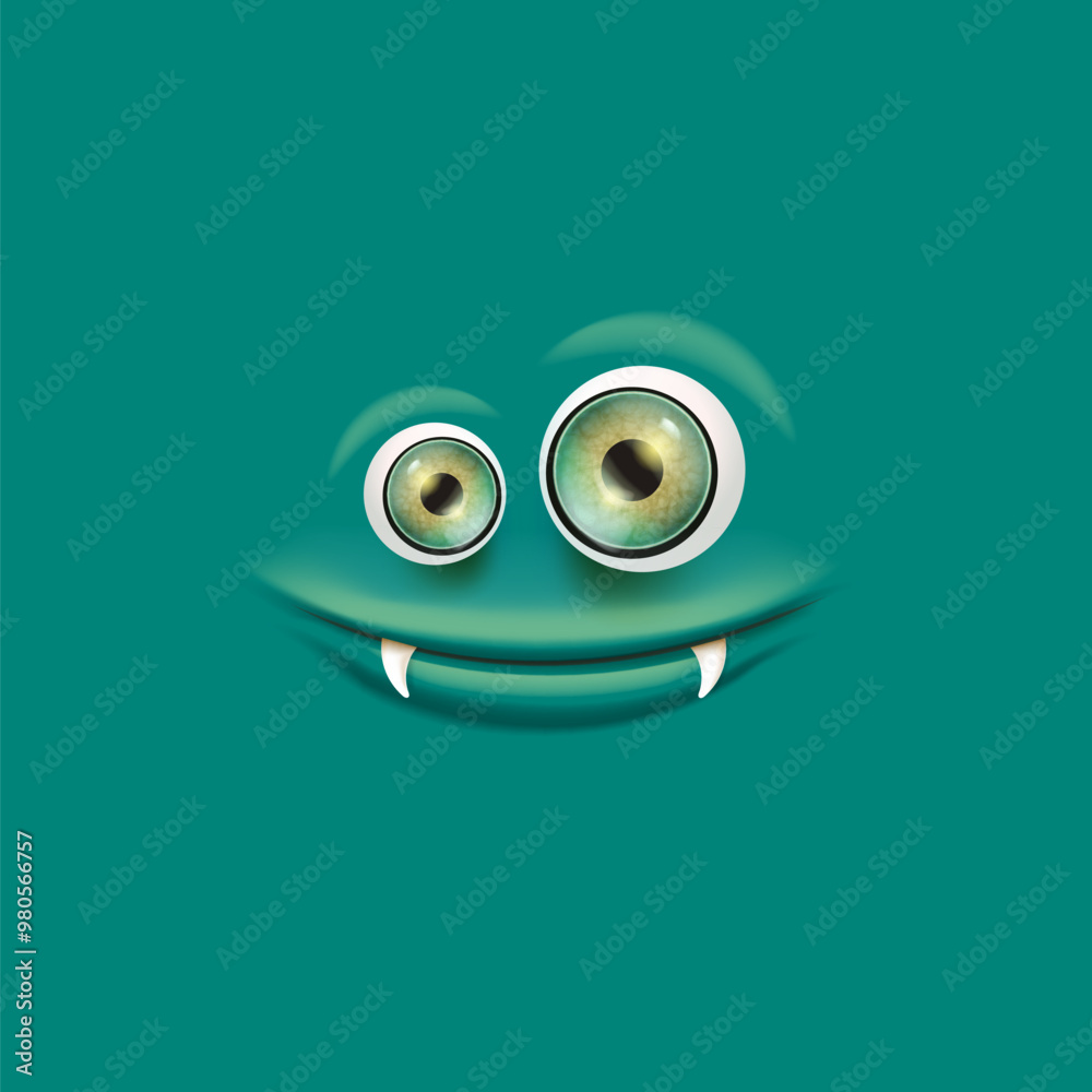 Cartoon green monster face with open mouth, fangs and eyes isolated on ...