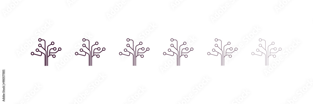 technology tree outline icon. Linear vector from ai and tech concept. 6 different line style ...