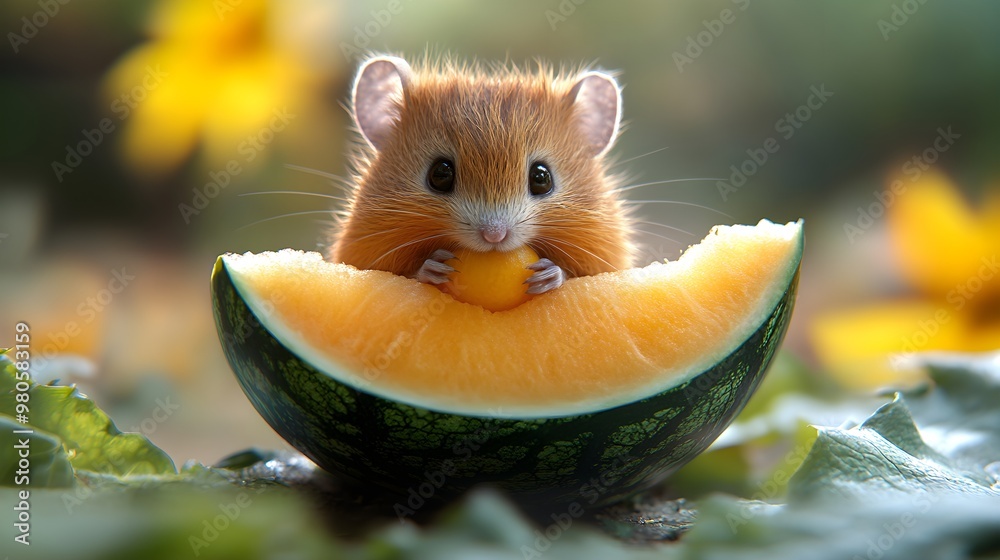 Ultra-detailed and realistic image of a mouse eating watermelon in a ...