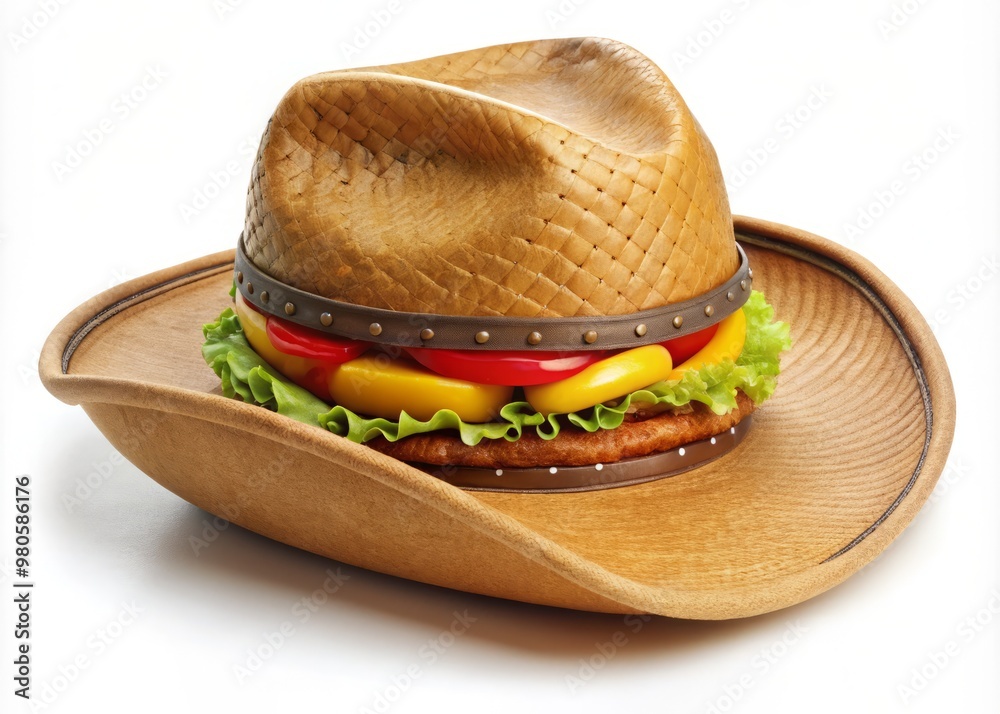 Rugged cowboy hat with cactus-embossed brim, worn by anthropomorphic ...